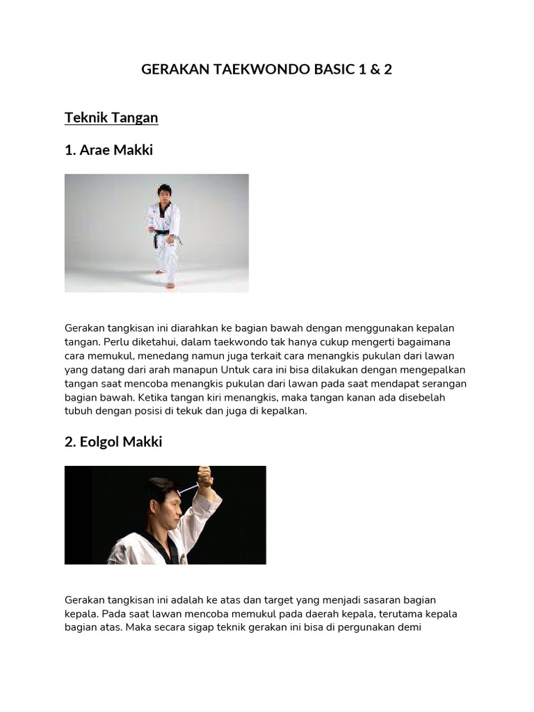 Gerakan Taekwondo Basic 1 & 2 | PDF