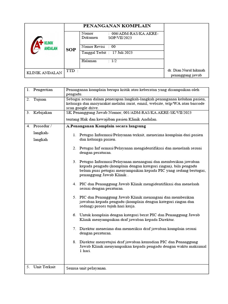Sop Penanganan Komplain | PDF | Hukum