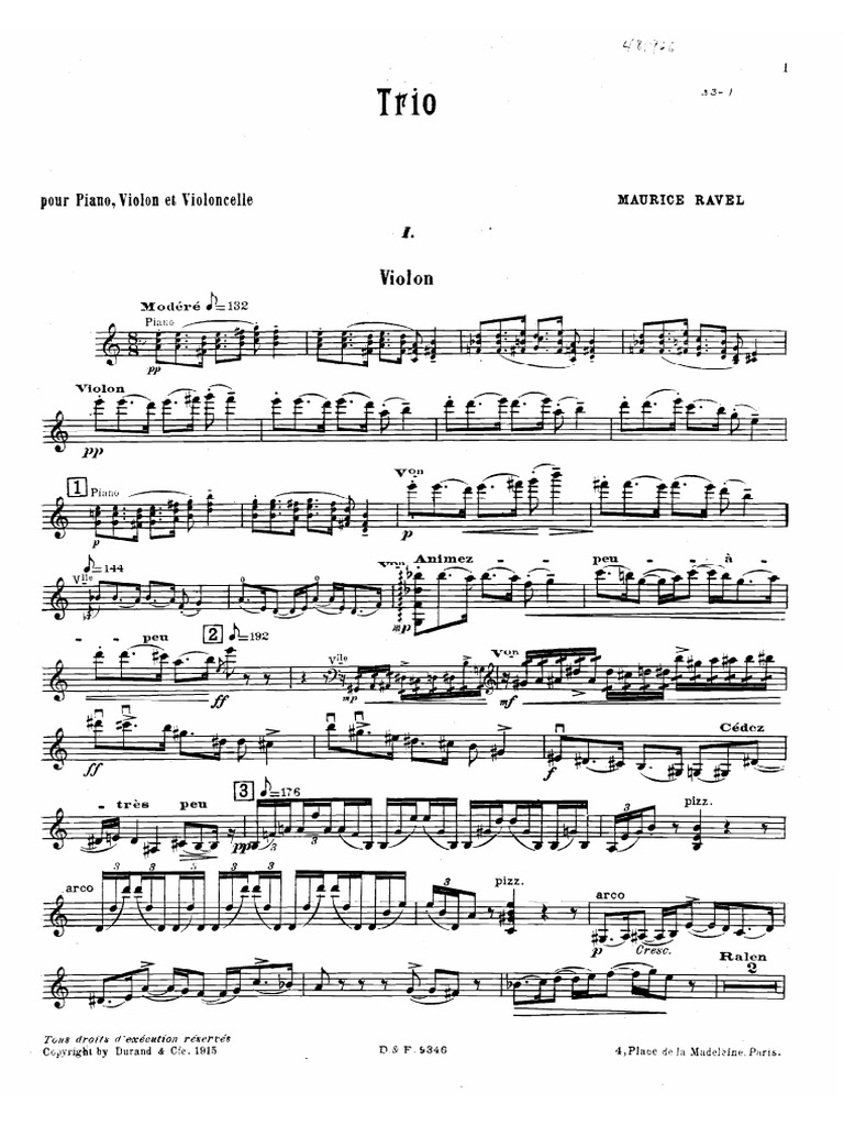 Trio Ravel Partie Violon Et Violoncelle | PDF