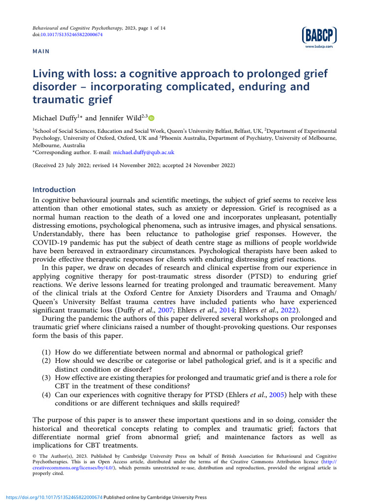 Living With Loss A Cognitive Approach To Prolonged Grief Disorder Incorporating Complicated ...