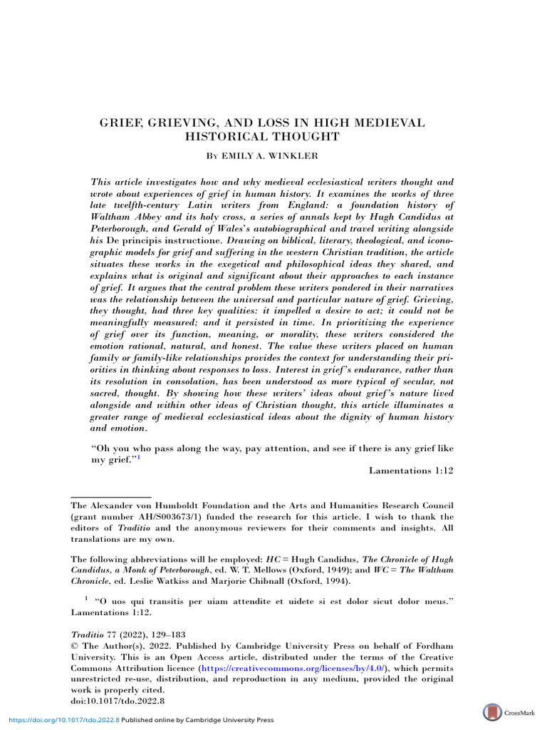 Grief Grieving and Loss in High Medieval Historical Thought | PDF ...