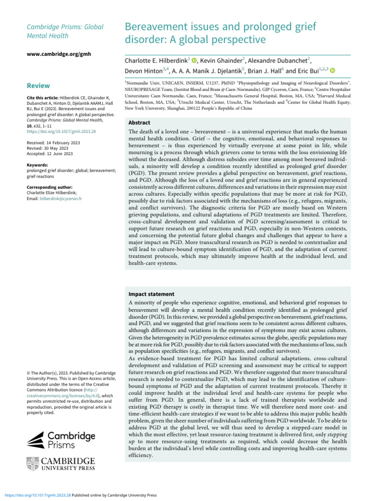 Global Perspectives on Prolonged Grief Disorder | PDF | Grief ...