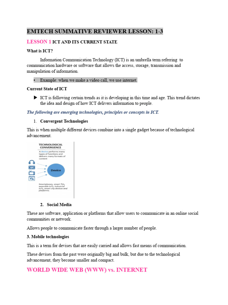 Emtech Summative Reviewer Lesson 1-3 | PDF | Computers
