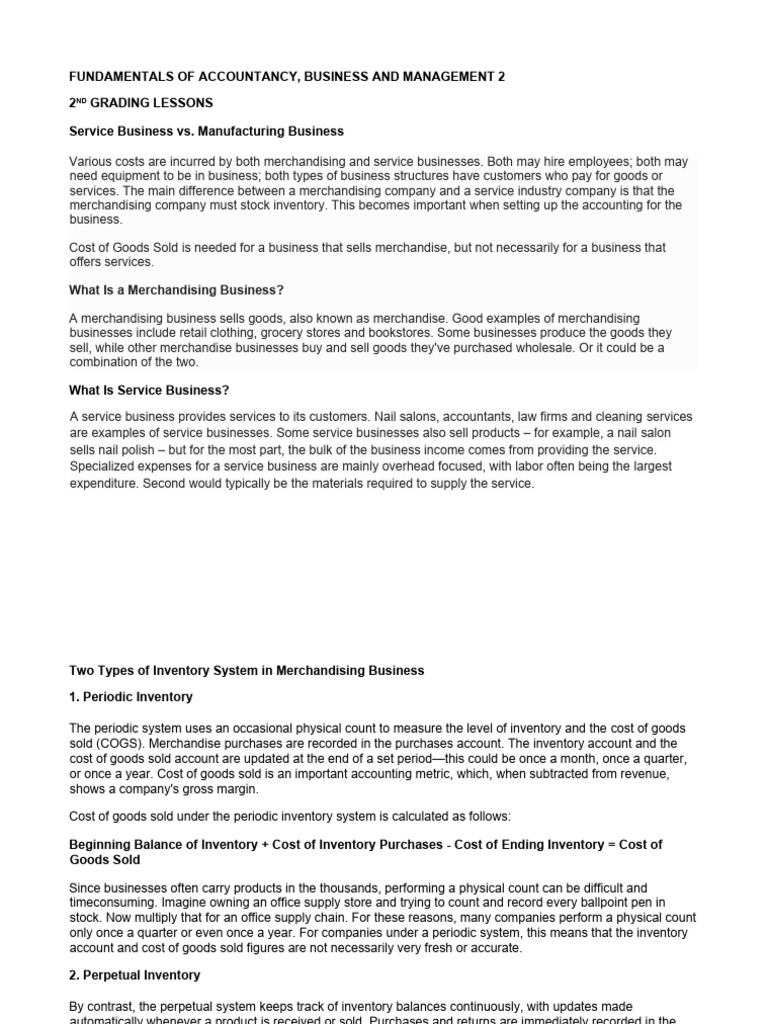 Fabm2 2ND Grading Lessons | PDF