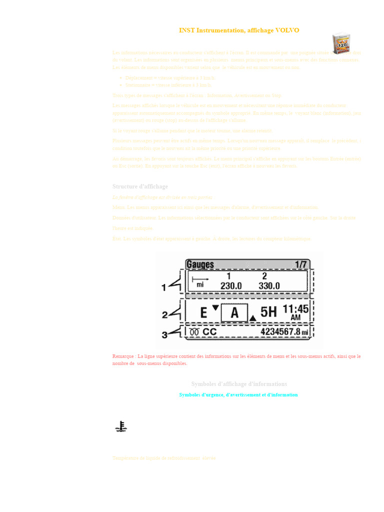 Tableau de Bord INST VOLVO - Auto Parts & Tricks | PDF | Frein ...