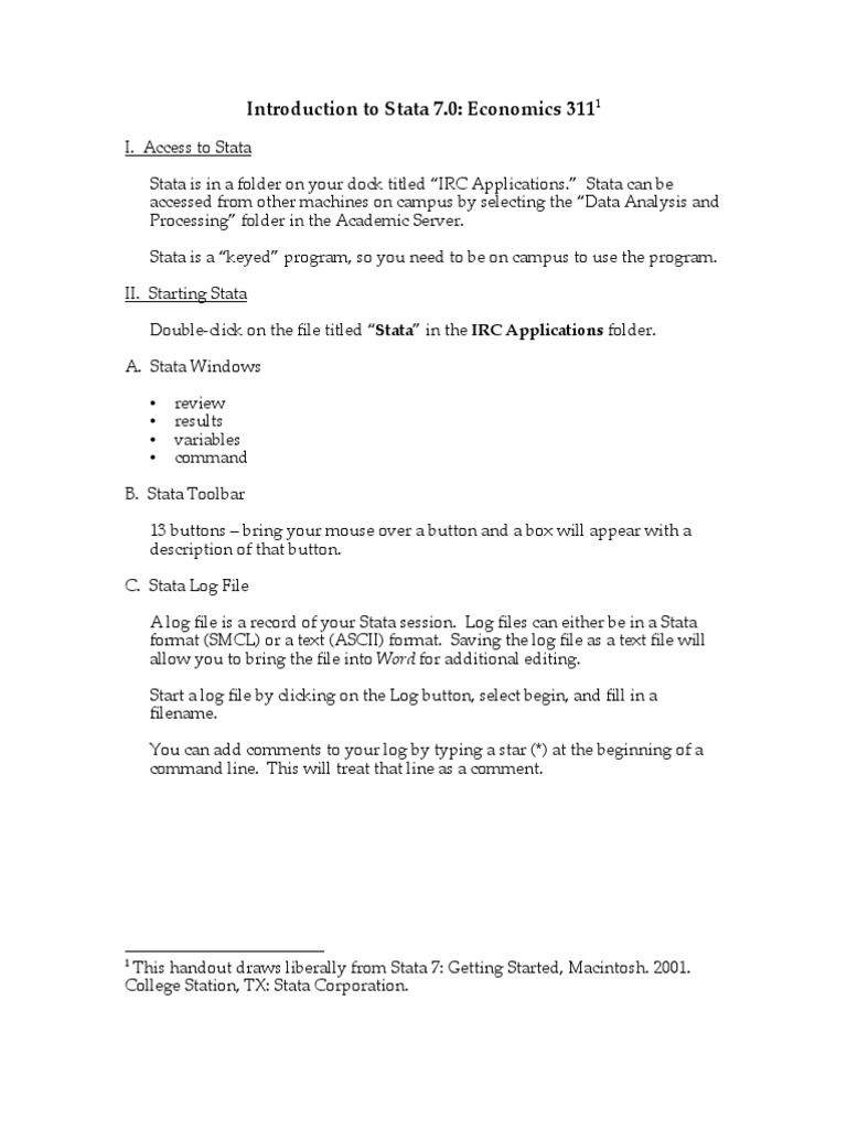 Stata Introduction To Stata | PDF | Computer File | Regression Analysis