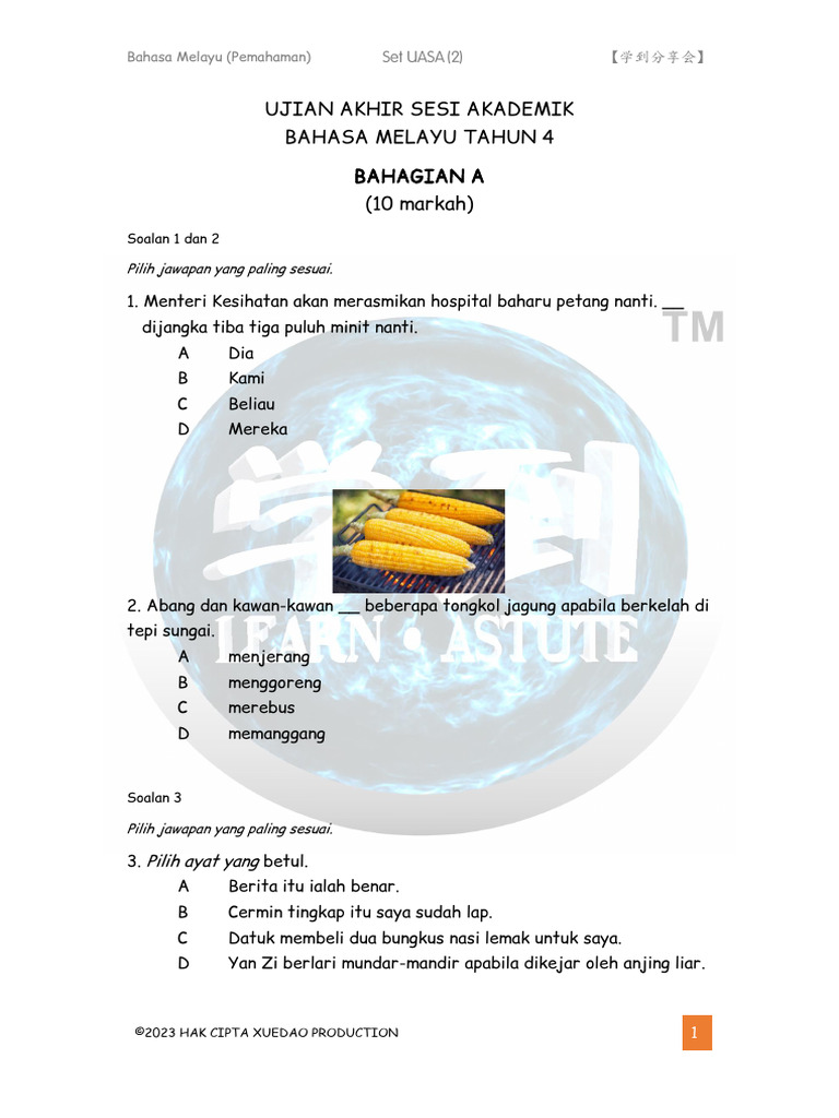 BM UASA Kertas Model (2) 学到 UASA 马来文 分享会 模拟试卷 (Sample, to Show in class ...