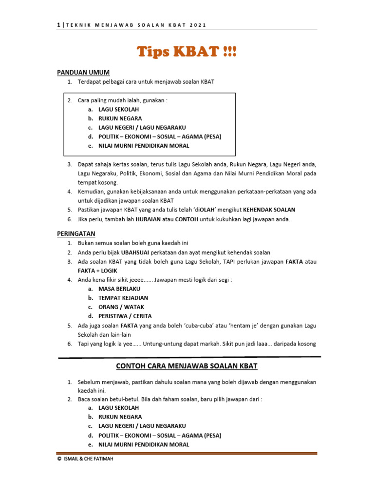 Sj-Teknik Menjawab Soalan Kbat 2021 | PDF