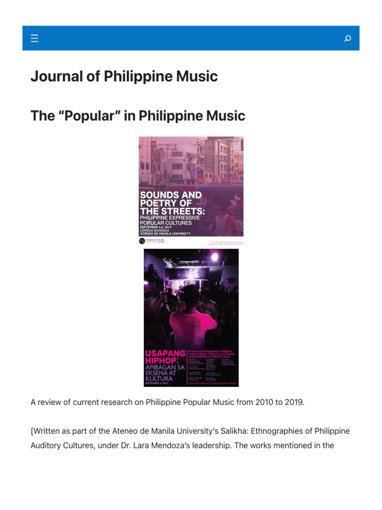 The "Popular" in Philippine Music - Journal of Philippine Music | PDF