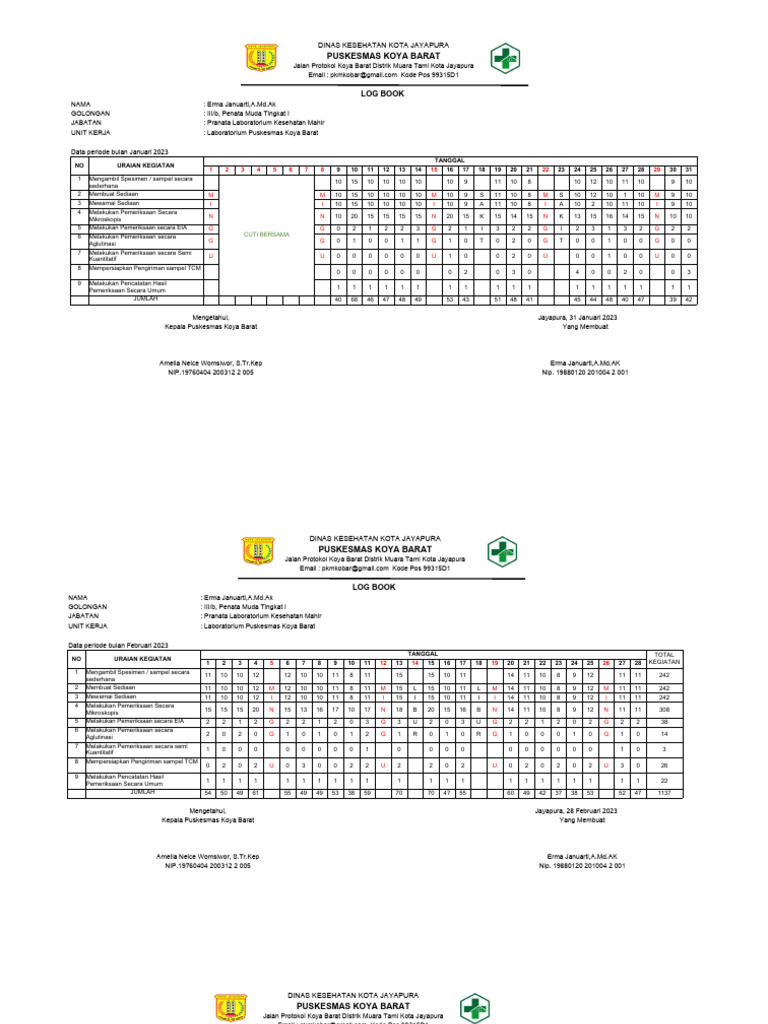 Log Book Kegiatan Laboratorium Puskesmas | PDF