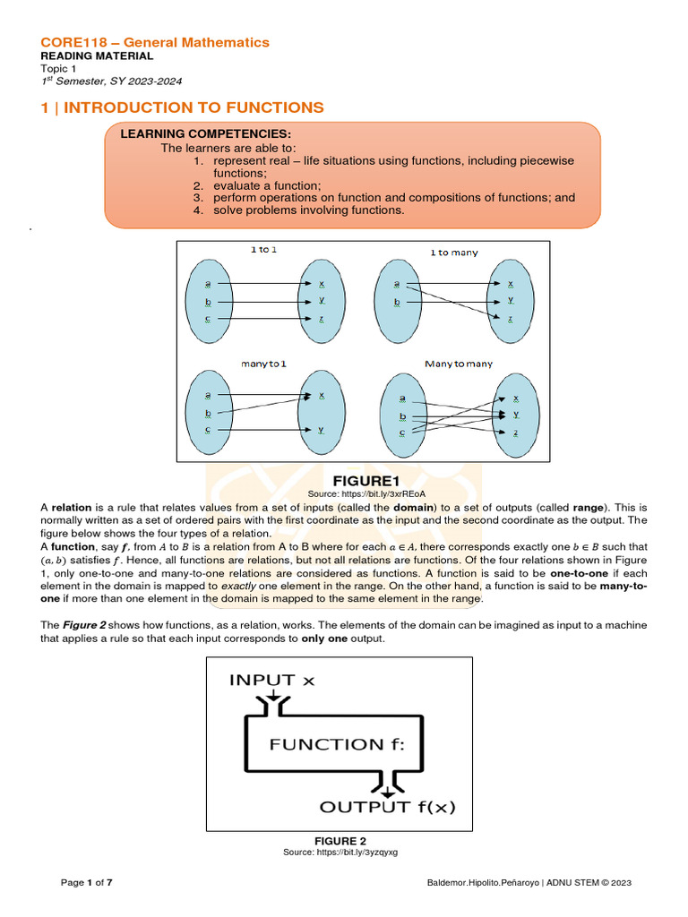 1 Introduction To Functions | PDF | Function (Mathematics) | Functions And Mappings