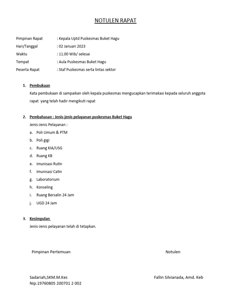 Notulen Rapat jenis pelayanan | PDF