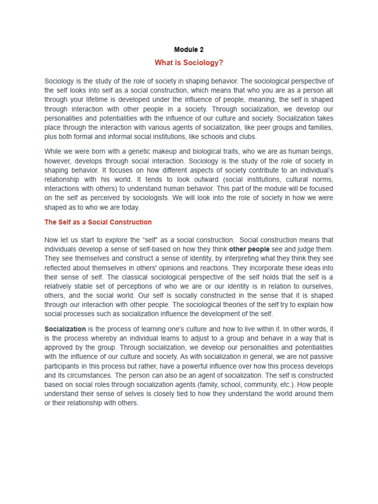 Module2 UTS | PDF | Socialization | Self Concept