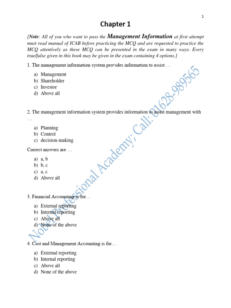 MI Chapter 1 MCQ | PDF