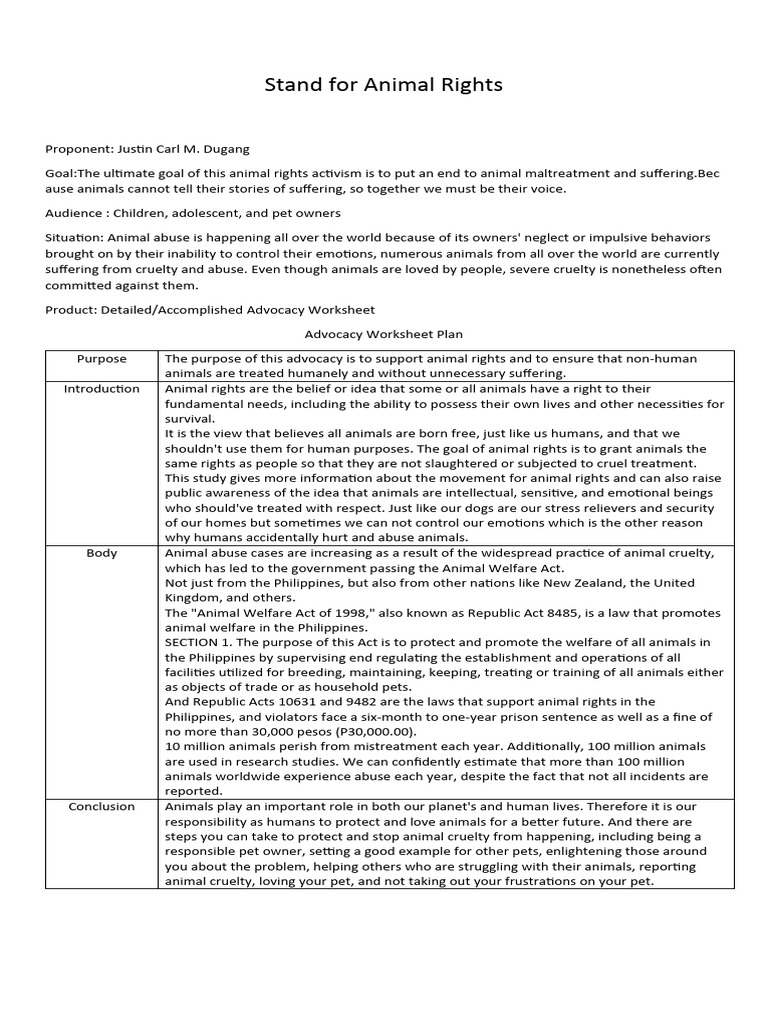 Advocacy | PDF | Cruelty To Animals | Animal Rights