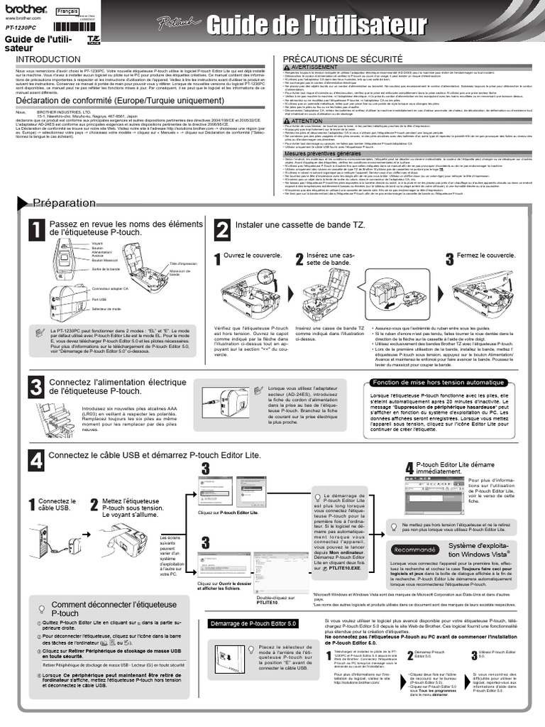 Manuel d'utilisation PT-1230PC | PDF | USB