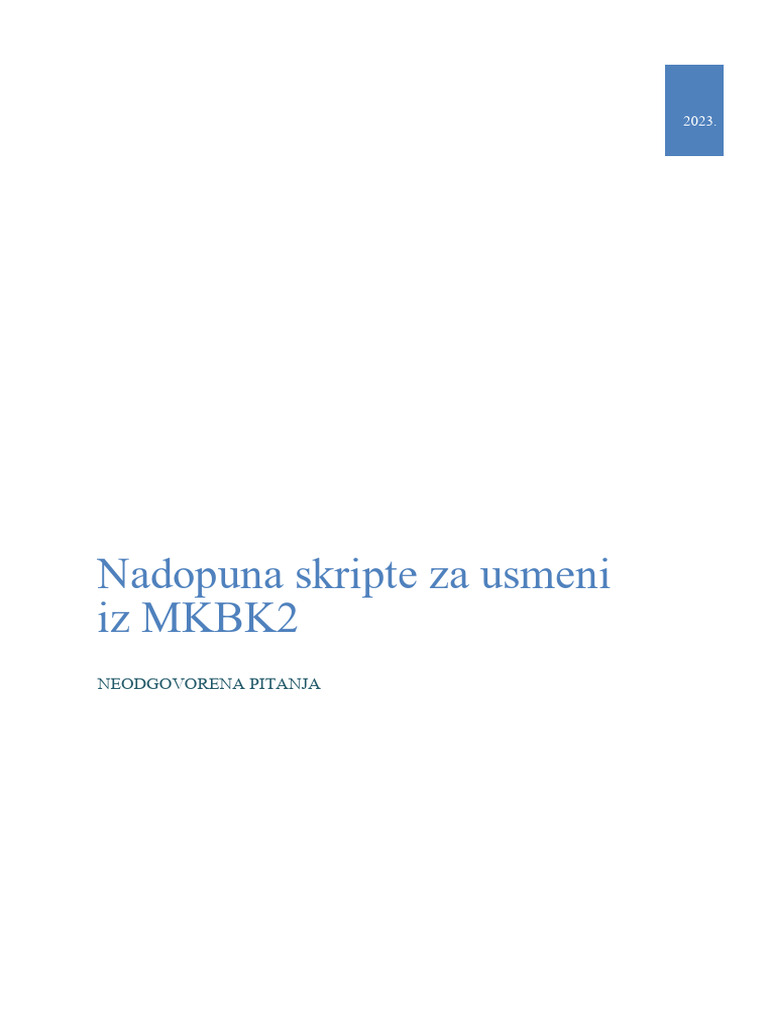 MKBK2 - Novoodgovorena Pitanja Za Usmeni | PDF