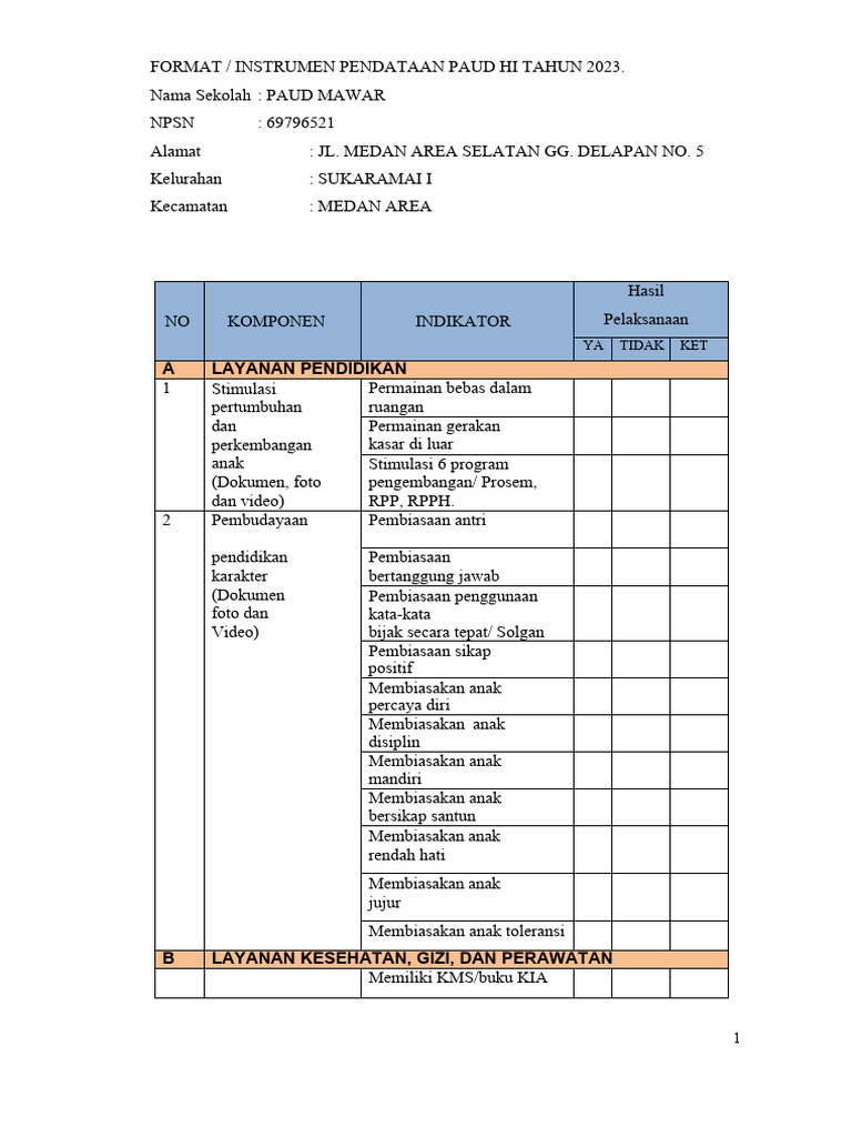 INSTRUMEN Paud HI | PDF