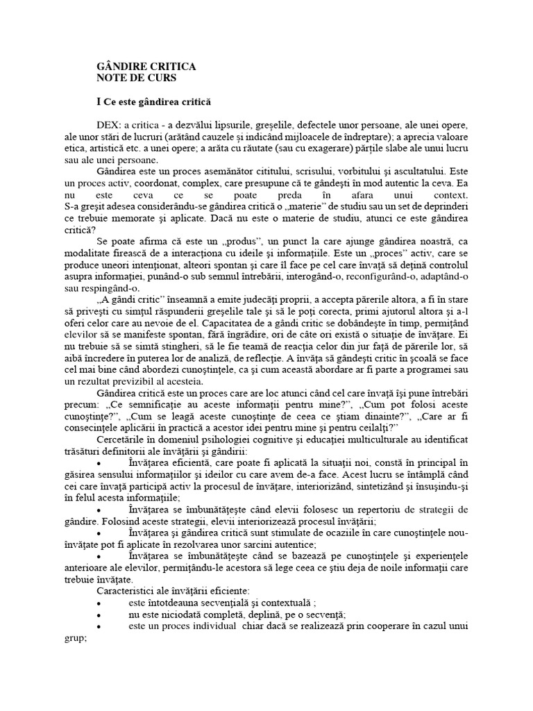 Gandire Critica Note Curs | PDF