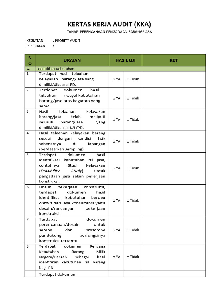Format KKA untuk Audit Pengadaan | PDF