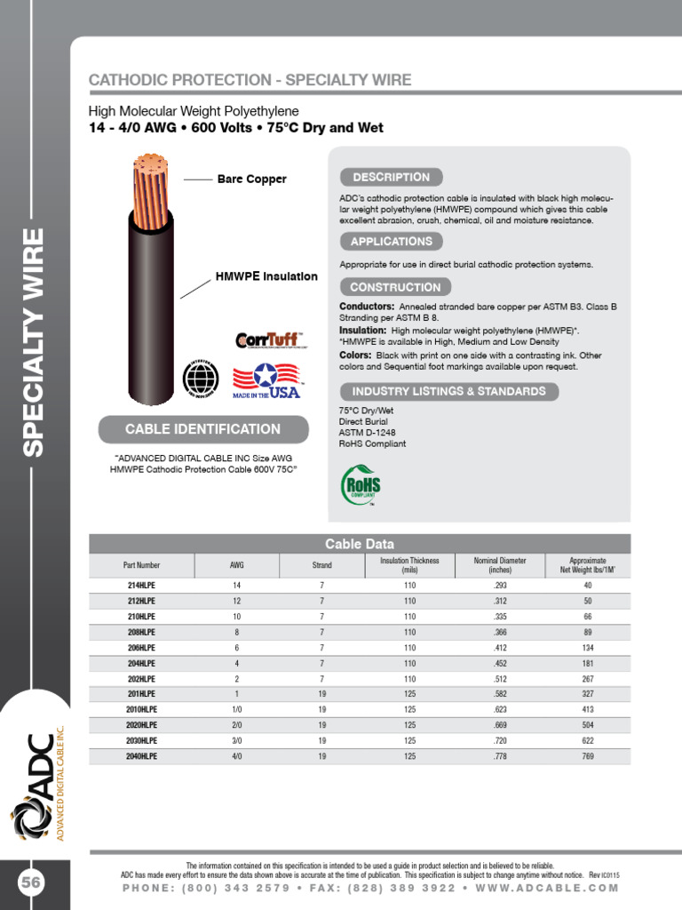 HMWPE Cathodic Protection Cable Specs | PDF | Materials | Electricity