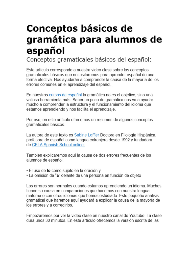 Gramática Española Básica para Estudiantes | PDF