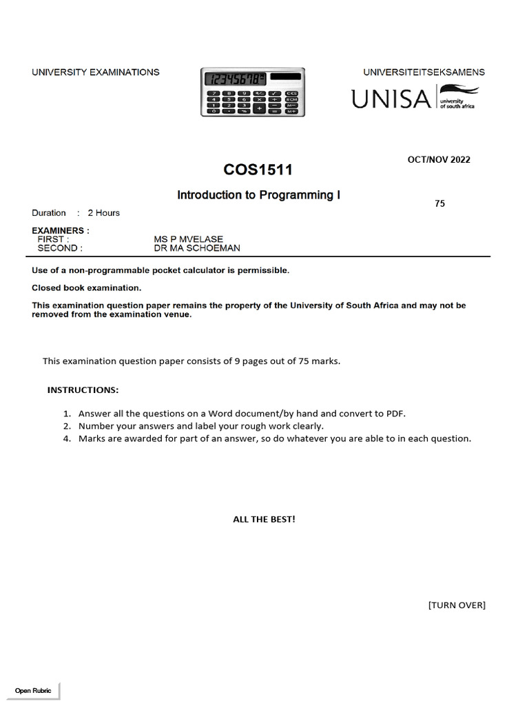 COS1511 Oct 2022 | PDF | Parameter (Computer Programming) | Software Development