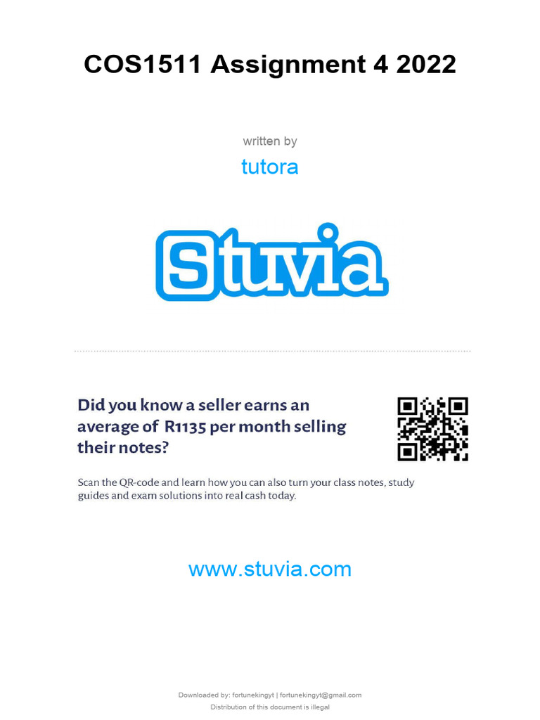 Stuvia 1627297 Cos1511 Assignment 4 2022 Pdf Parameter Computer Programming Computing 