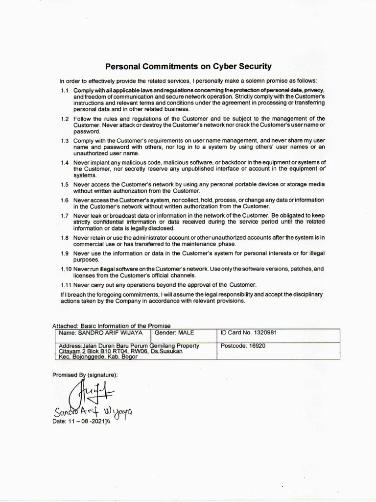 Personal Commitments on Cyber Security (sandro) | PDF
