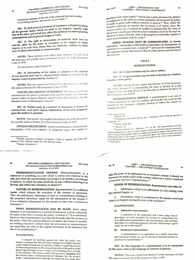 INSURANCE - Representation and The Policy | PDF