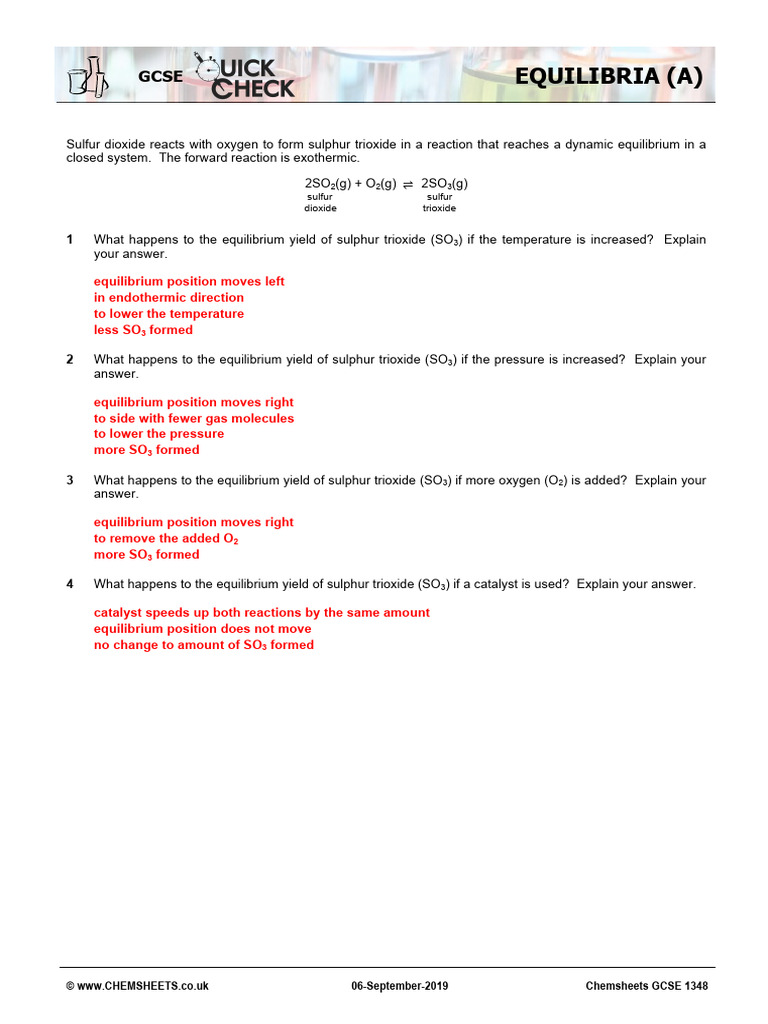 Chemsheets GCSE 1348 QC Equilibria A ANS | PDF