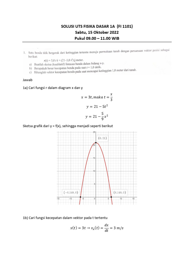 Solusi Uts Fisika Dasar 1a 2022-2023 | PDF