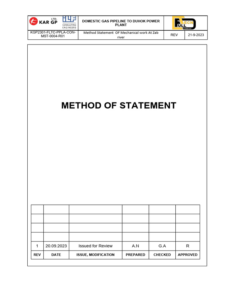 KGP2301 FLTC PPLA CON MST 0004-R01 METHOD STATEMENT - Mech Work at Site | PDF | Computers ...