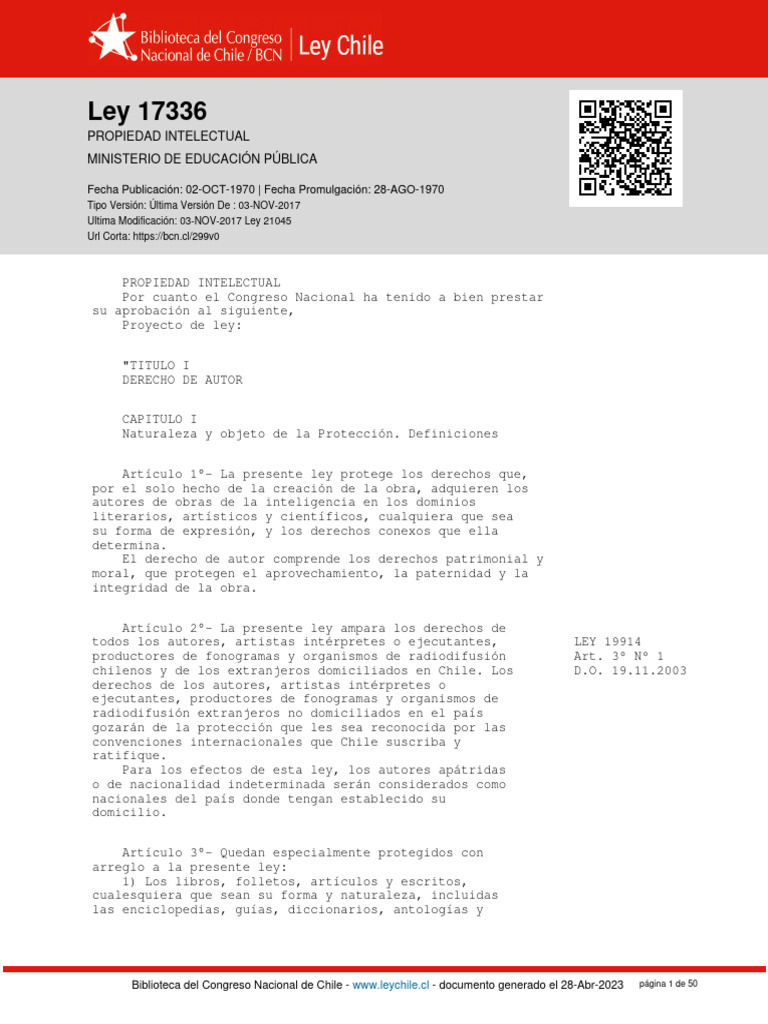 Ley 17336 - 02 Oct 1970 | PDF