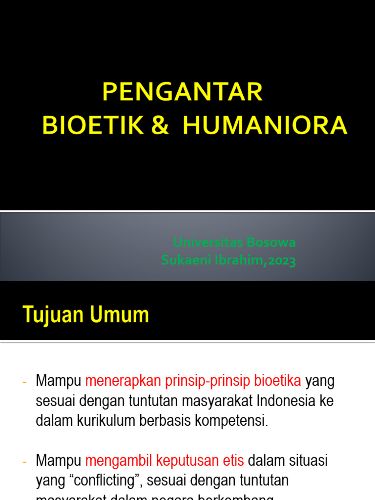 Pengantar Bioetik & Humaniora | PDF