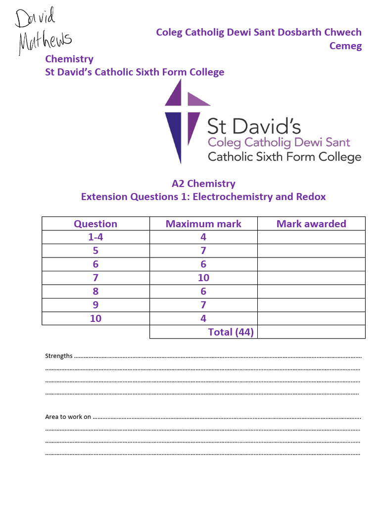 A2 Extension1 Electrochemistry and Redox | PDF | Nitrite | Redox