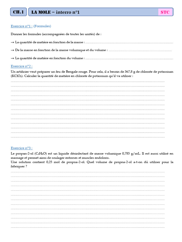 1 Interro de Cours Mole 1 | PDF