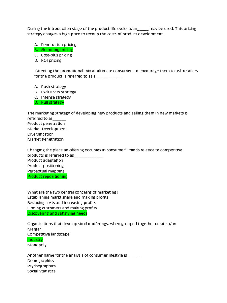 Marketing Multiple Choice | PDF | Pricing | Marketing