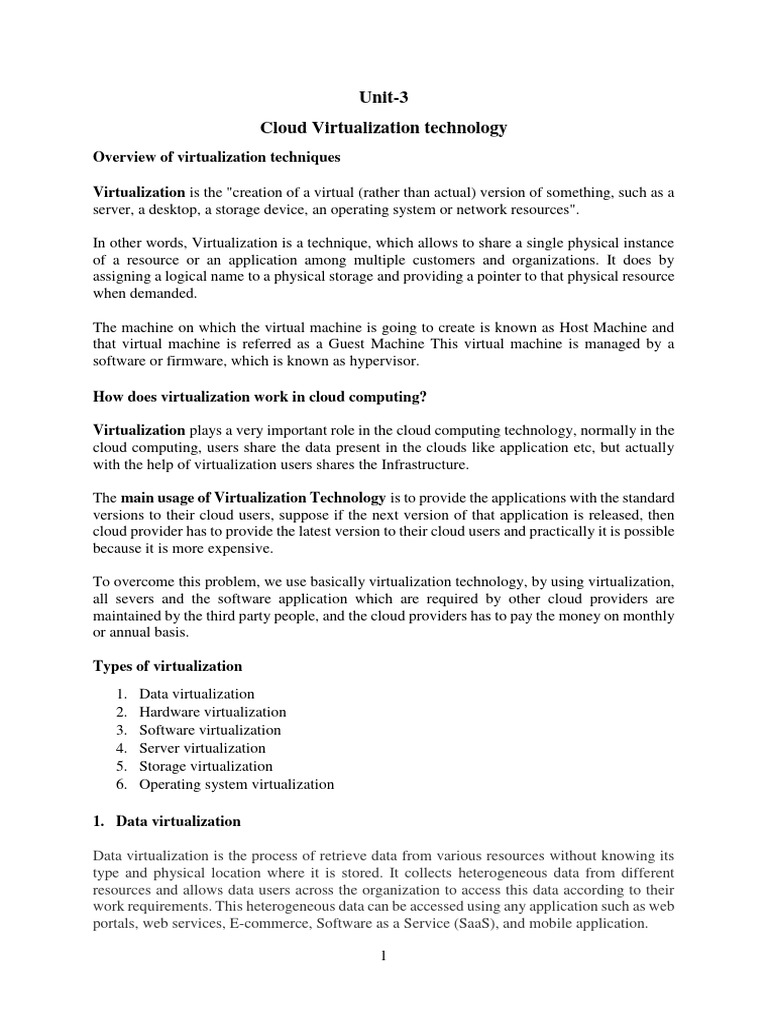 Unit 3 Cloud Virtualization Technology | PDF | Virtualization | Virtual Machine