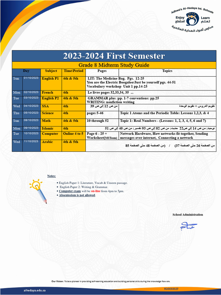 Grade 8 Midterm Study Guide | PDF