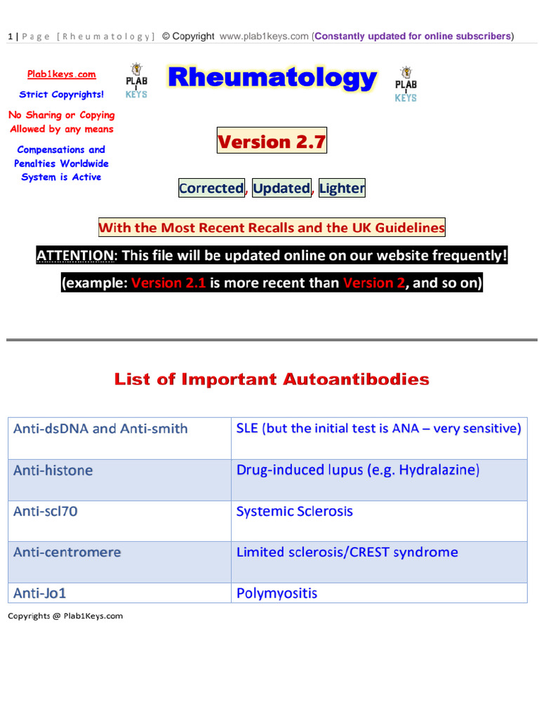 Rheumatology Plabkeys | PDF