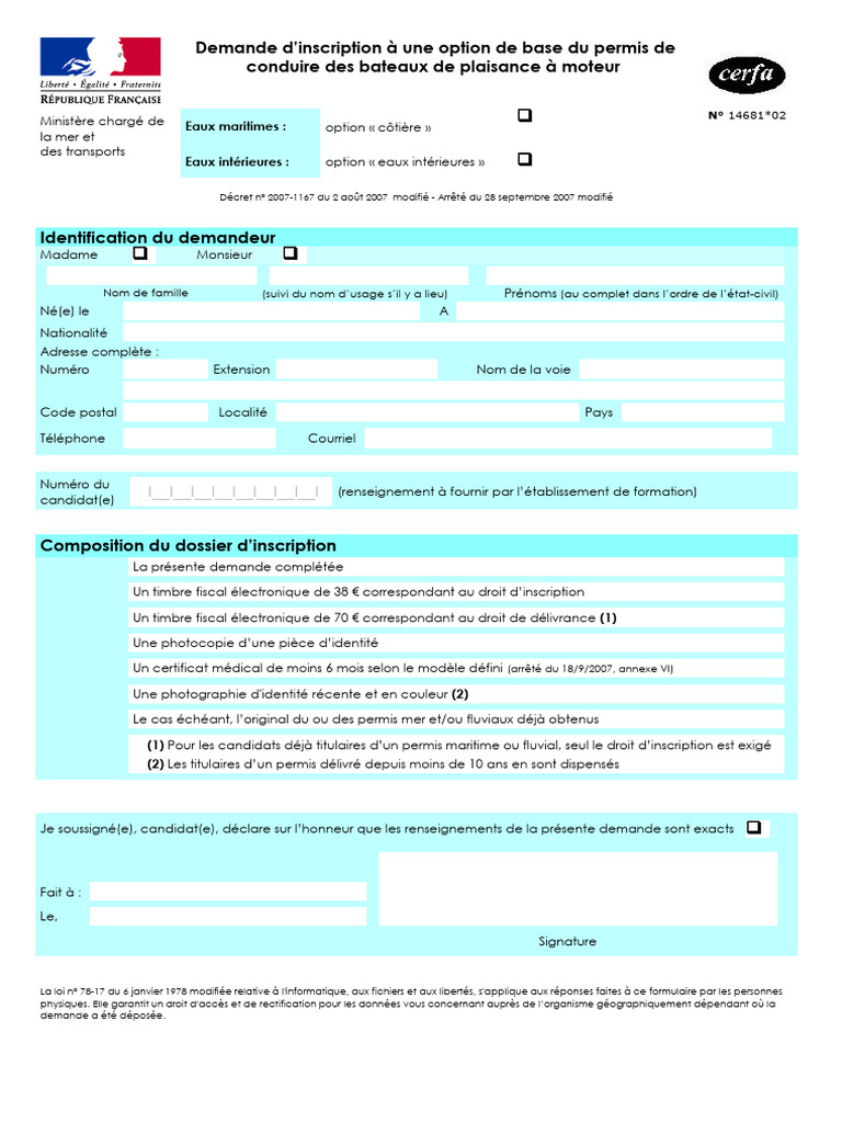 Cerfa - 14681-02 Permis Fluvial | PDF