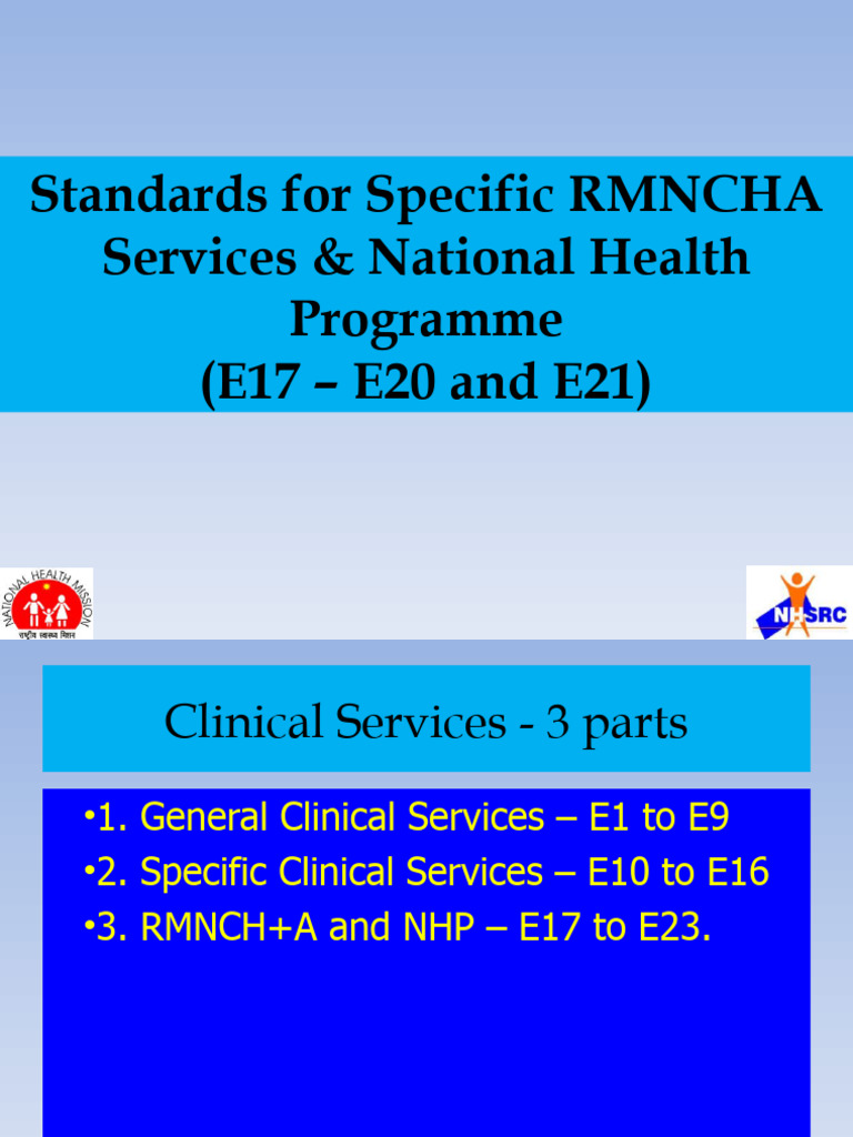 Standards For Specific RMNCHA Services & National Health Programme (E17 ...