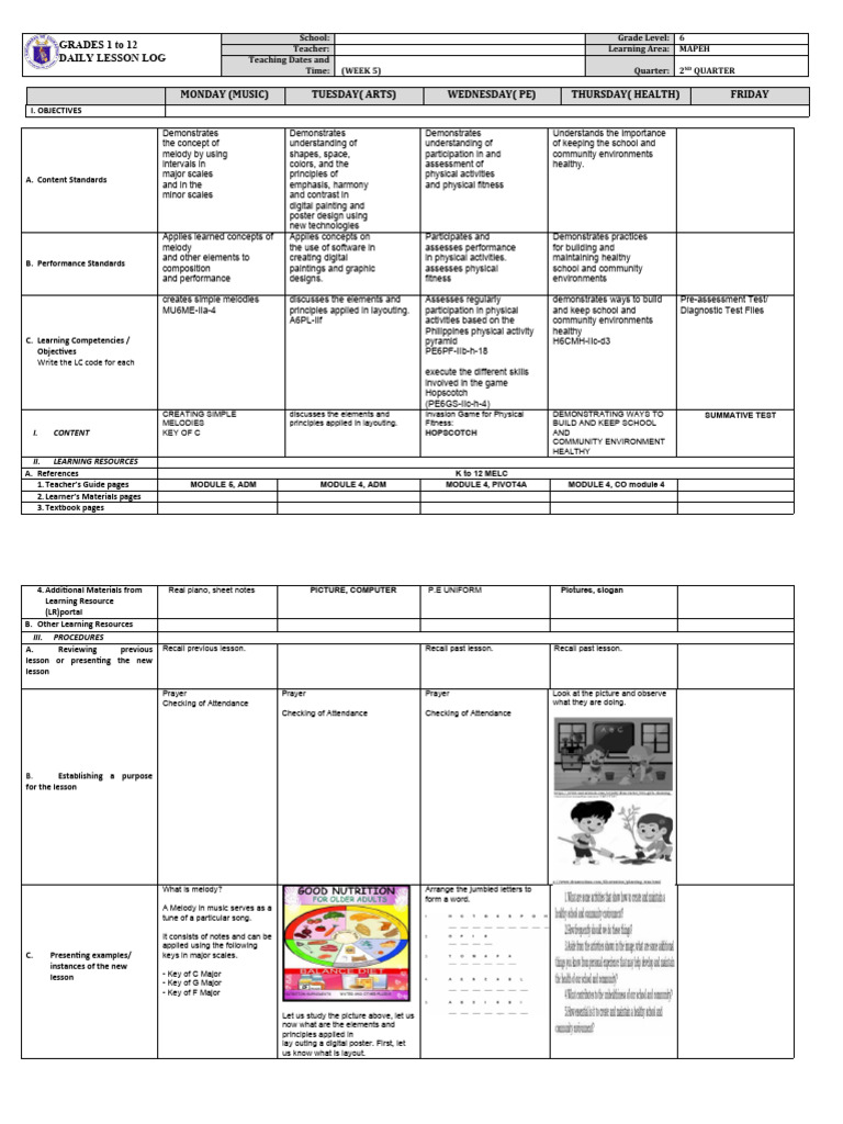 DLL G6-Mapeh Q2 W5 | PDF | Drawing | Senses