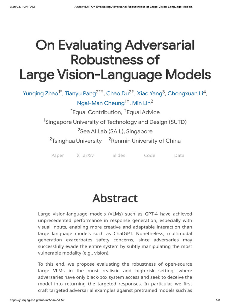 AttackVLM - On Evaluating Adversarial Robustnesss of Large Vision-Language Models | PDF