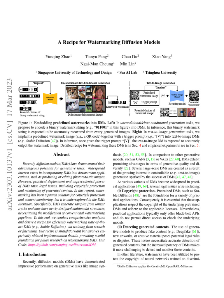 2023 A Recipe For Watermarking Diffusion Models Download Free Pdf Stochastic Differential