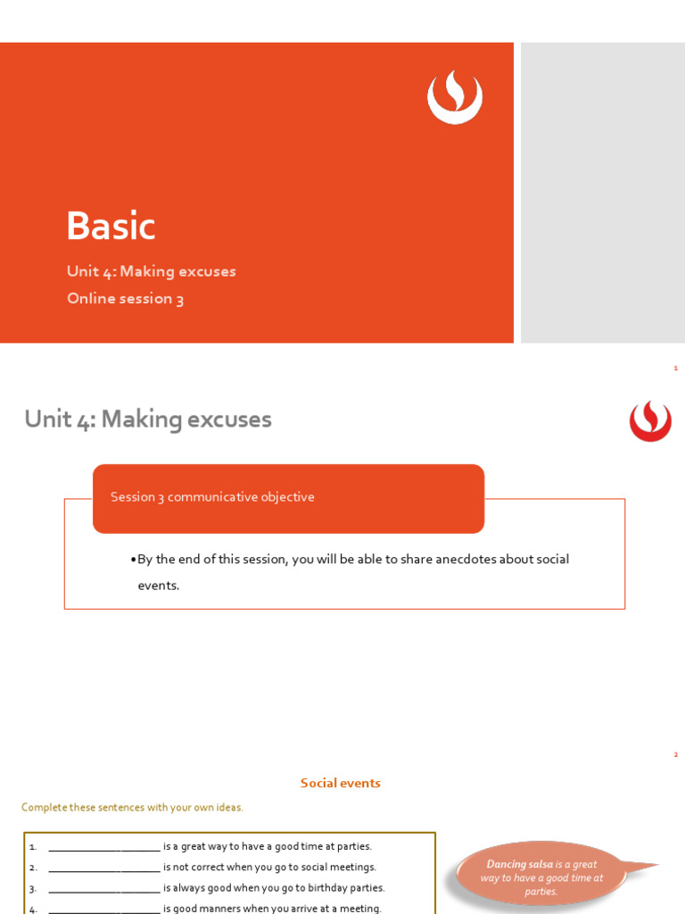 Basic: Unit 4: Making Excuses Online Session 3 | PDF | Communication | Human Communication