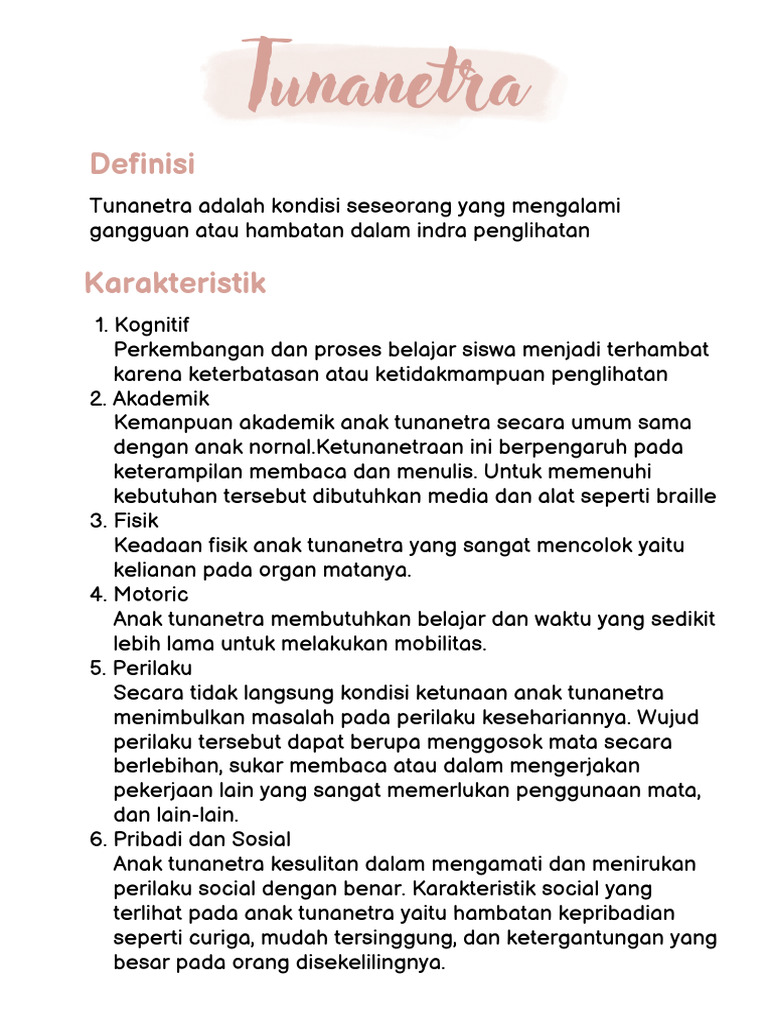 Definisi dan Karakteristik Tunanetra | PDF | Kesehatan Holistik | Gaya ...