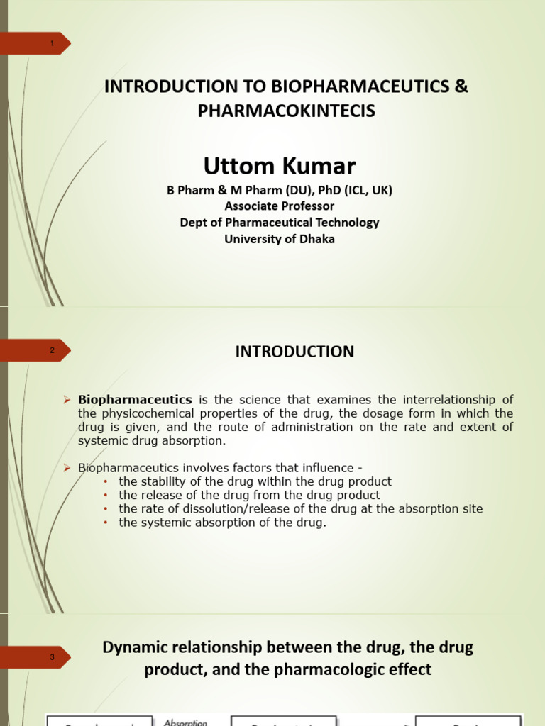 Biopharmaceutics Part I-1 | PDF | Bioavailability | Pharmacokinetics