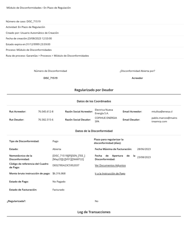Disconformidad DISC_71519: Pago Abierto | PDF | Informática
